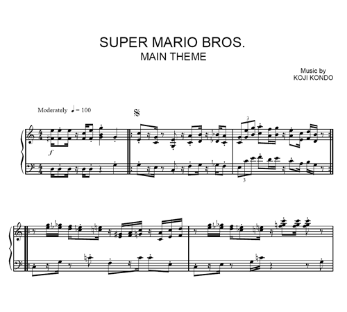 Super Mario Brothers Main Theme - sheet music - Purple Market Area